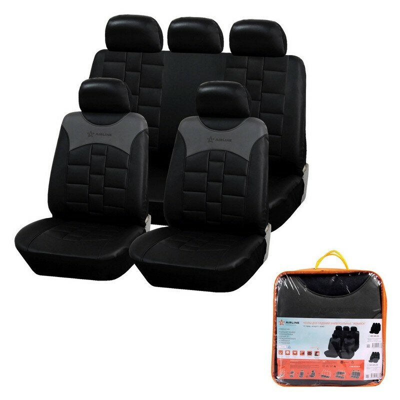 Чехлы на сиденья универсал. "MONARCH", 11 пред, искусст. кожа, цвет черн./сер. (AIRLINE) (ACS UEL 05)