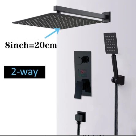 Матовый черный смеситель для душа в ванной комнате 8'10'16' с цифровым дисплеем, дождевой черный душевая система, водопадный душ, смеситель для ванны, 2 режима, 8 дюймов
