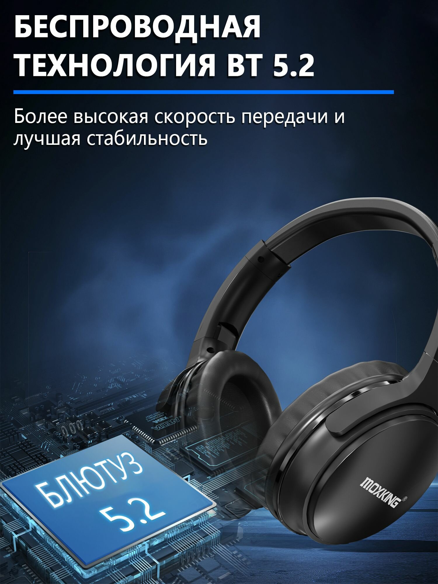 Наушники с микрофоном, беспроводные наушники с звуком HiFi, 40 часов игрового времени, складной и двойный режим (Bluetooth / проводный)