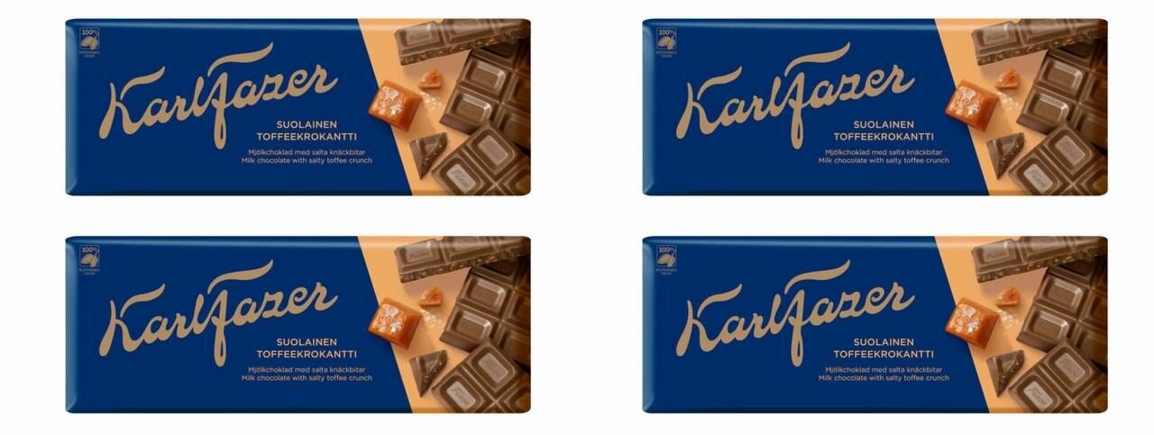 Karl Fazer молочный шоколад с крошкой соленой карамели, 4 плитки по 180 г (Финляндия)