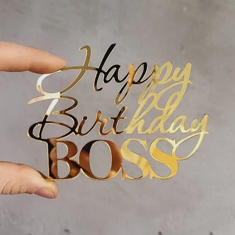 Золотой топпер для торта "Happy Birthday Boss" Wohltao, Gold 3