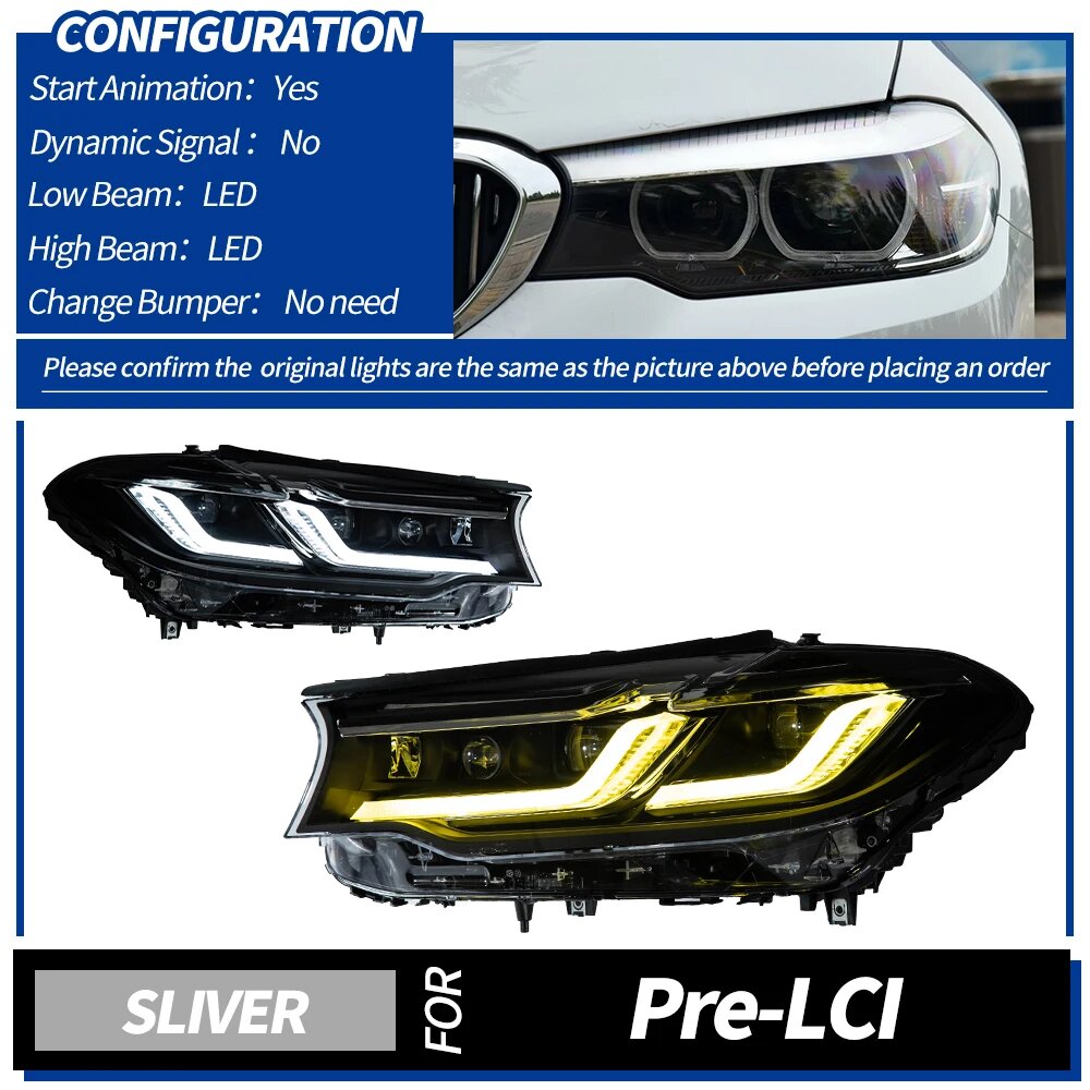 Фара AKD для BMW G30 G38 LED-фара 2018-2020 Фары 525i 530i M5 Дневной ходовой огонь Поворотный сигнал Дальний свет Ангельское окошко Проекторный линза