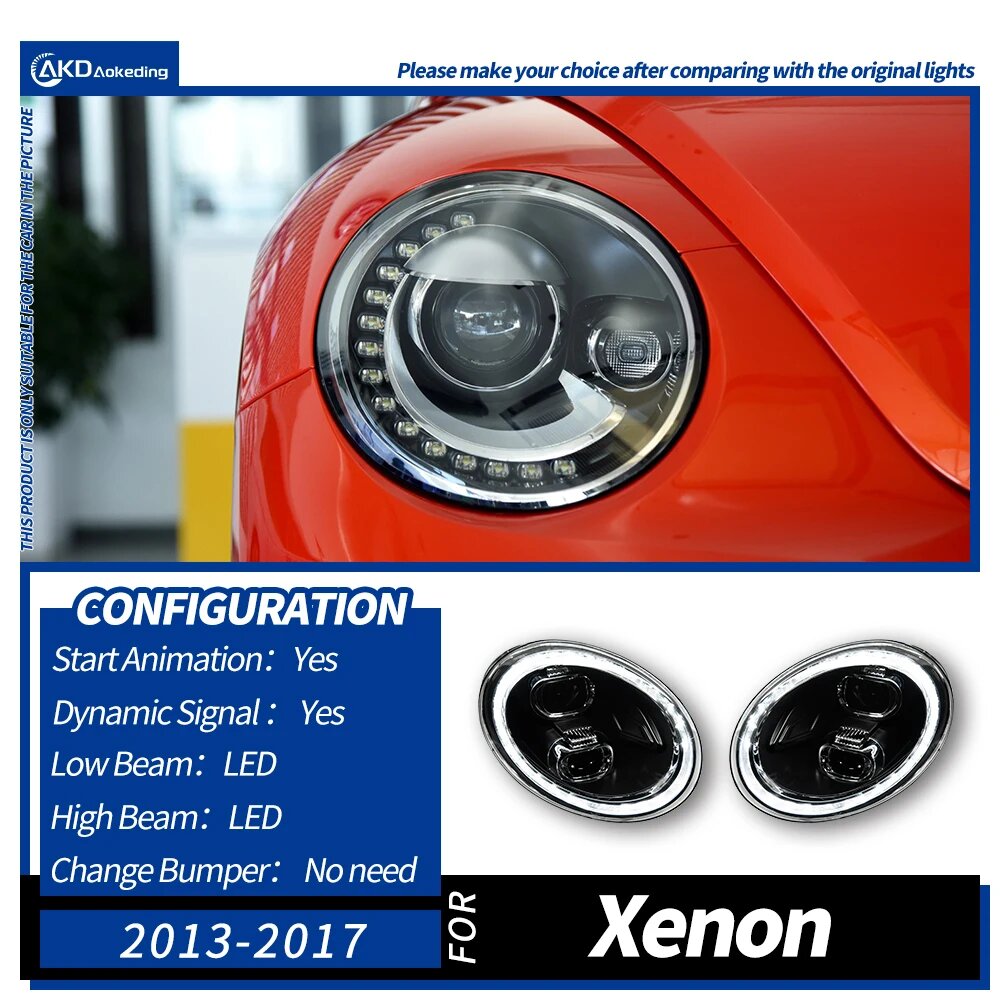 Фаркоп AKD для фары VW Beetle LED Headlight 2006-2021 Фары Beetle Дневной ходовой огонь Поворотный сигнал Дальний свет Ангельское око Проекторный линза