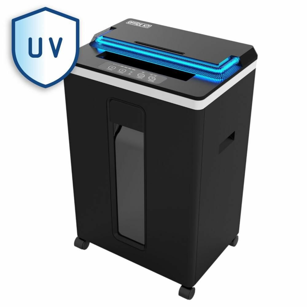 Уничтожитель документов Office Kit S165UVCD, с функцией обеззараживания воздуха, размер частицы 1,9x10 мм, уровень секретности P-5, уничтожает 8 листов, со слотом для CD/DVD/пластиковых карт