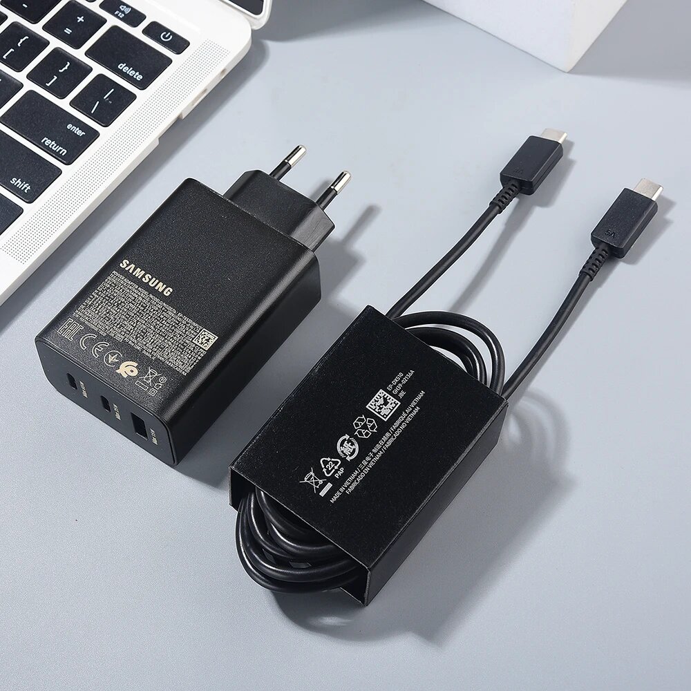 Зарядное Samsung 65W Trio EU, кабель Type-C 1.8м