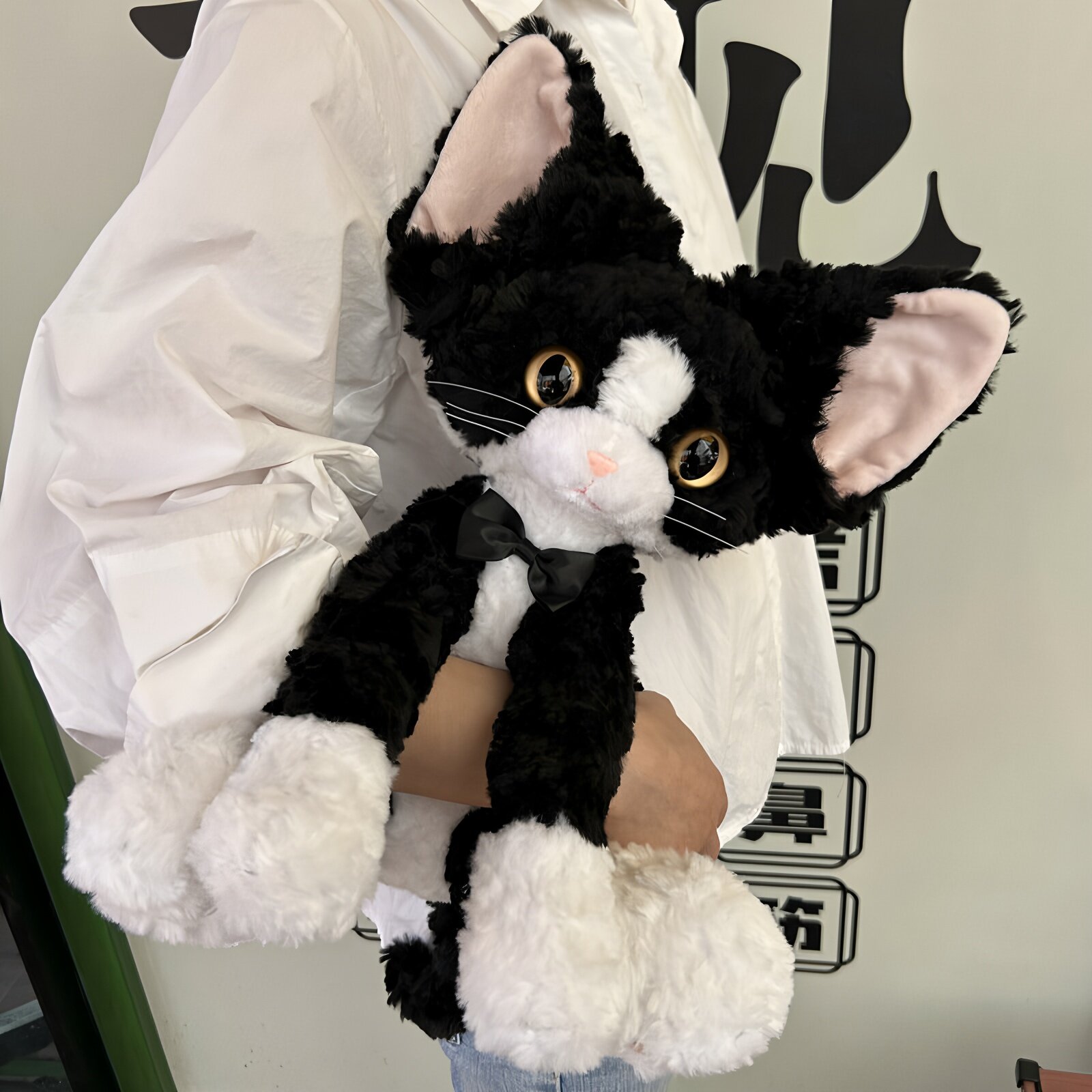 Мягкая игрушка Немецкий кот, кот Девон,50см Черно-белый Очень милый котенок с кудрявыми волосами.