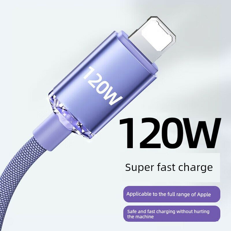 Кабель зарядки 1.5 м для iPhone USB-C к Lightning, кристаллический пурпурный цвет, подходит для моделей 14/13/12/11 Pro