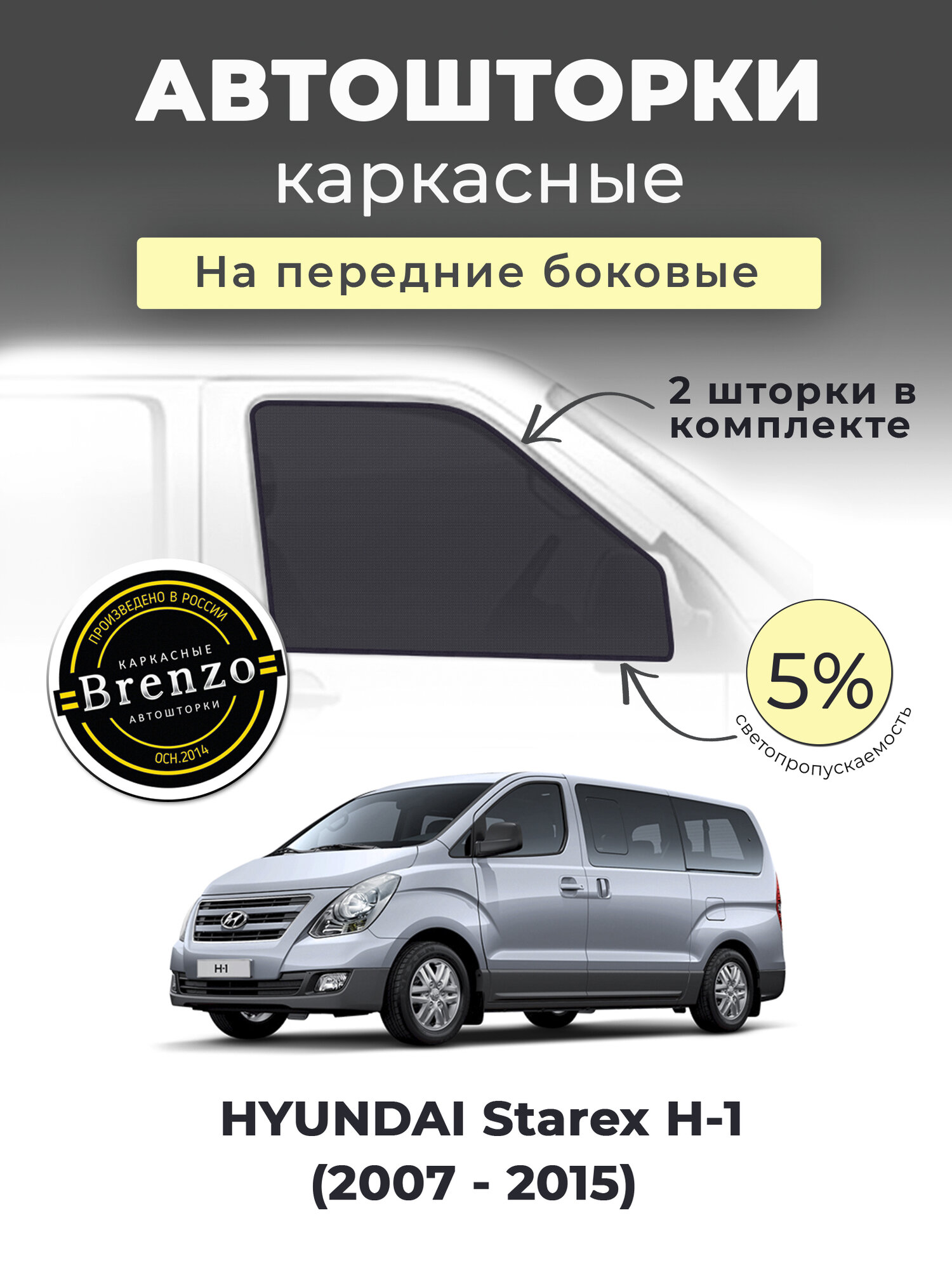Каркасные шторки HYUNDAI Starex H-1 1 5дв. (2007-2015) на передние двери 5%, сетки от солнца в машину