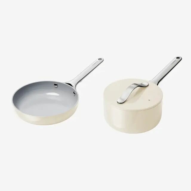 Caraway Набор посуды для приготовления антипригарным керамическим покрытием Non-Stick Ceramic Mini Fry Pan and Mini Sauce Pan Duo, Cream