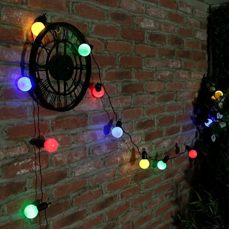 Электрогирлянда молочная радуга, 20 разноцветных LED-ламп, 9.5+5 м, коннектор, черный провод, уличная, 490101