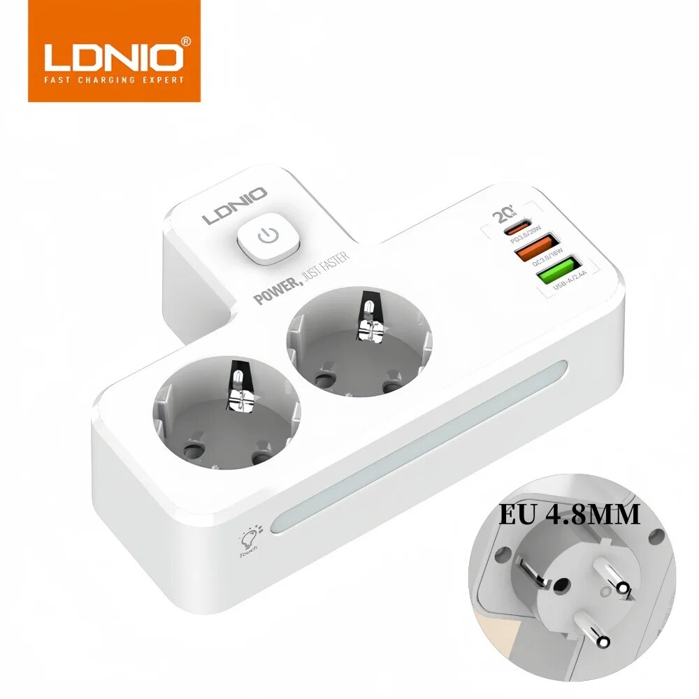 LDNIO адаптер с розетками и USB, ночник