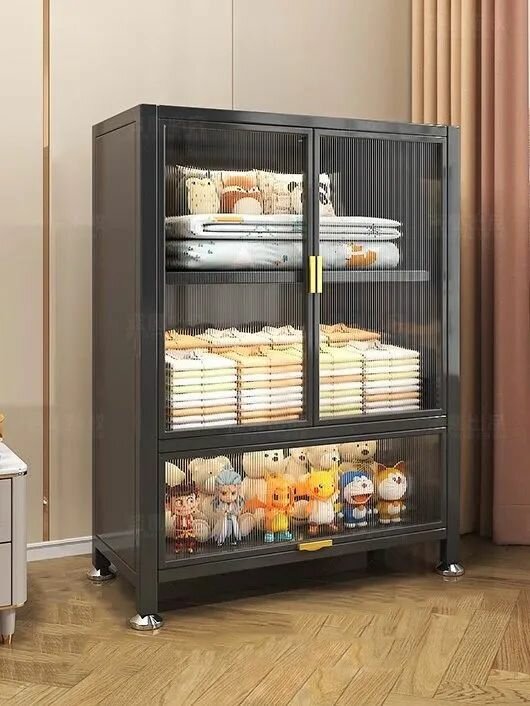 Шкаф-витрина 60x35x120 см — металлическая напольная подставка, 3 полки из стекла для микроволновки, хлебопечки