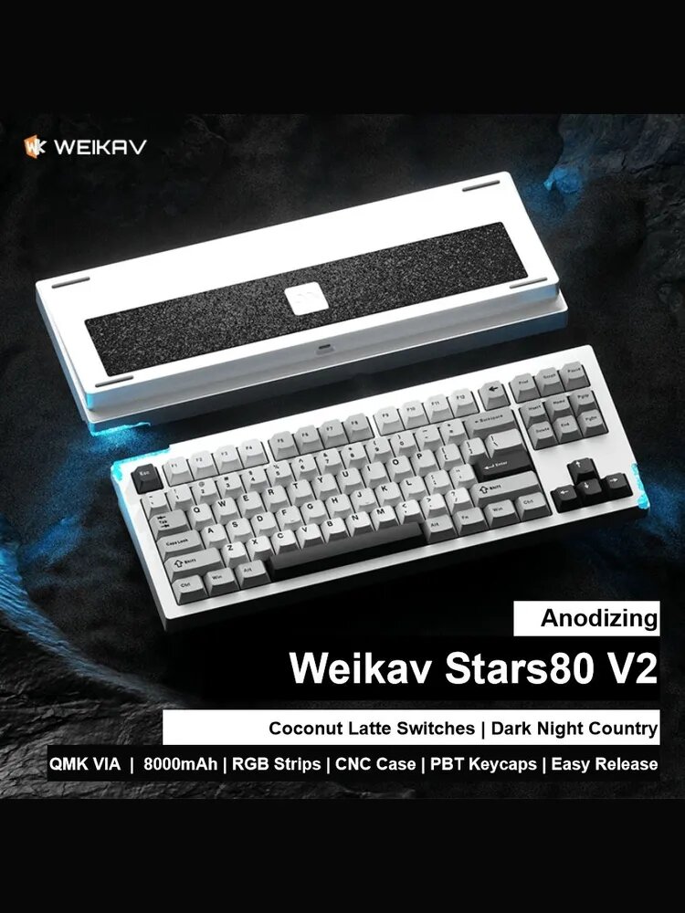 Weikav Игровая клавиатура беспроводная Stars80 V2, Coconut Latte Switches, Dark Night Country, Английская раскладка, серебристый, хаки