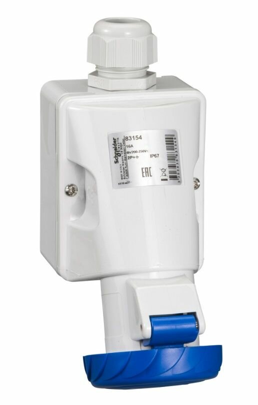 Розетка настенная, винтовой зажим, 16А, 2P+E, IP67, 220В PratiKa Schneider Electric арт. 83154