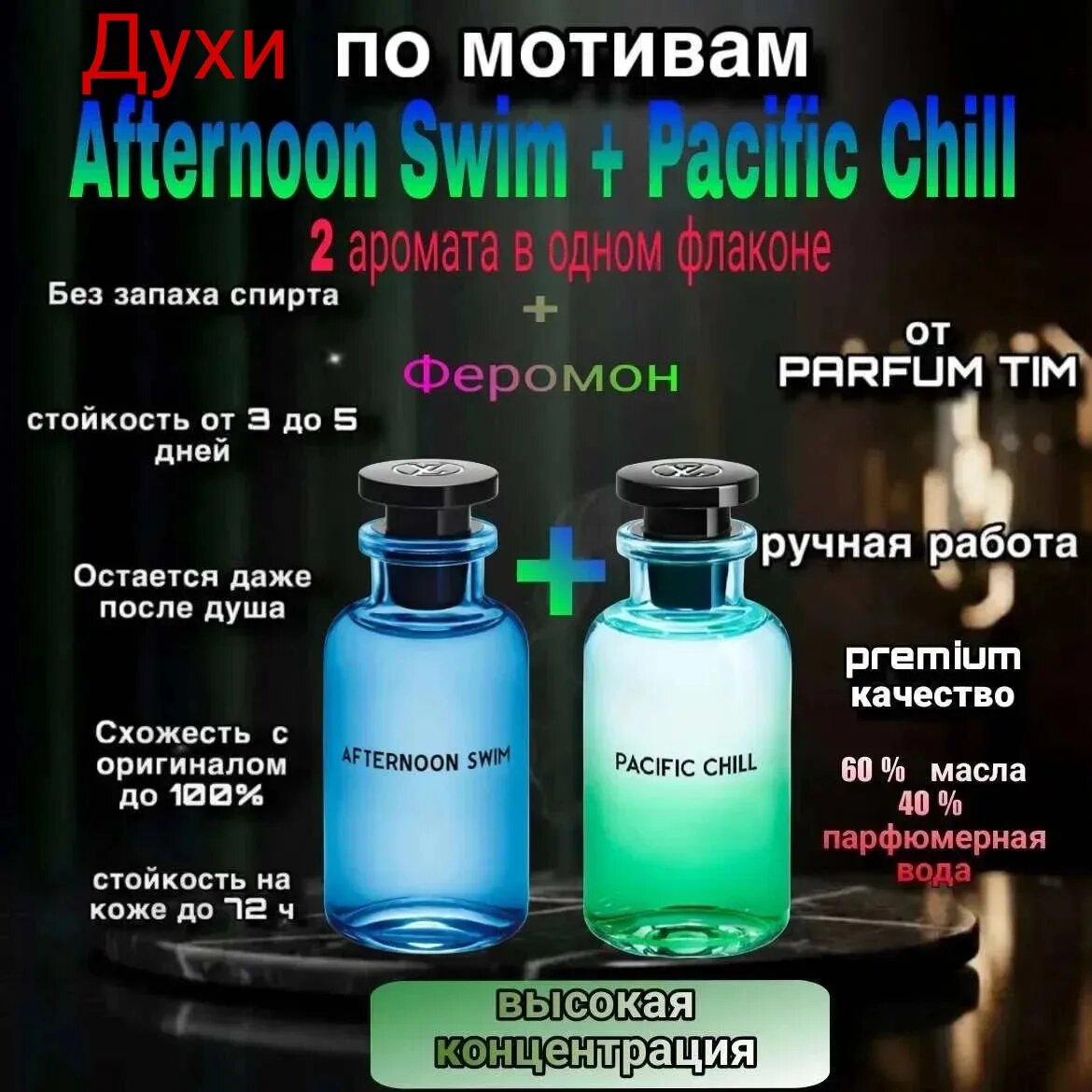 Духи концентрированные Авторское произведение PACIFIST (Afternoon Swim + Pacific Chill + 2 Феромона) (Спрей)20мл
