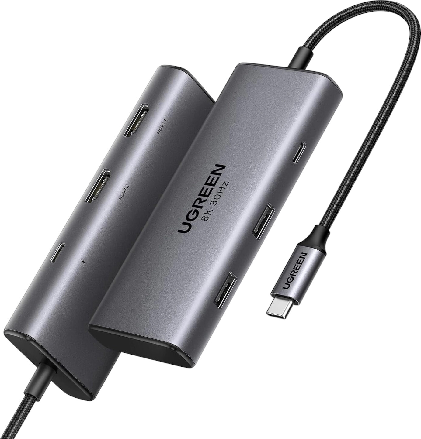 Хаб (разветвитель) UGREEN Revodok 6-in-1 8K@30Hz USB-C to 2*USB-A 3.0&USB-C 3.0&2*HDMI&PD, (15852), серый