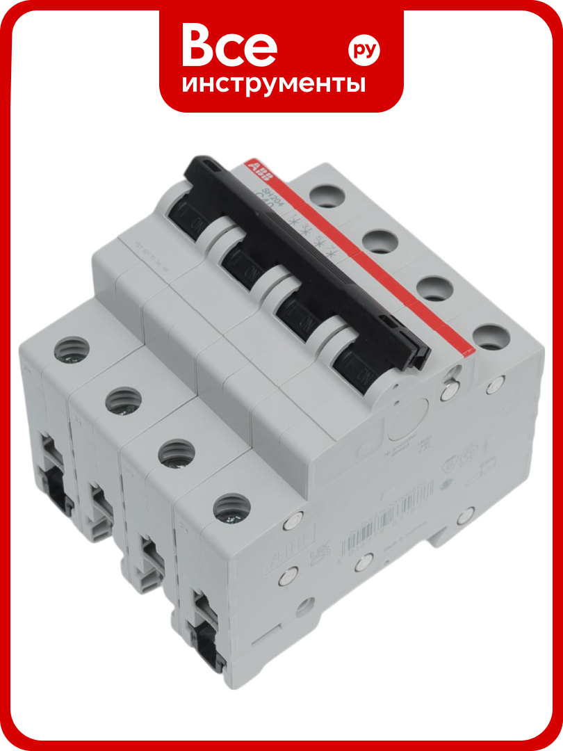 Автоматический выключатель ABB 4‑полюсный SH204 модульный, белый корпус, монтаж на DIN‑рейку