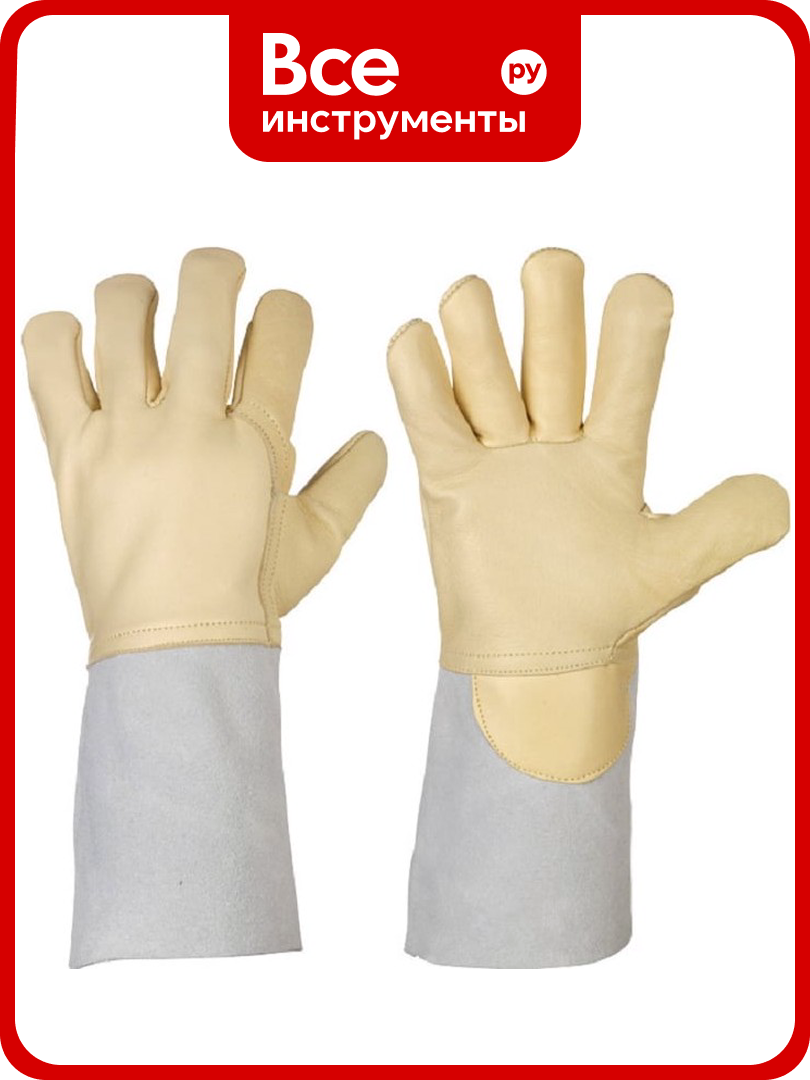 Спилковые пятипалые краги STRONG HAND WELDERSTAR кожа, спилок 0272-11, материал для сварки, желтый‑серый цвет