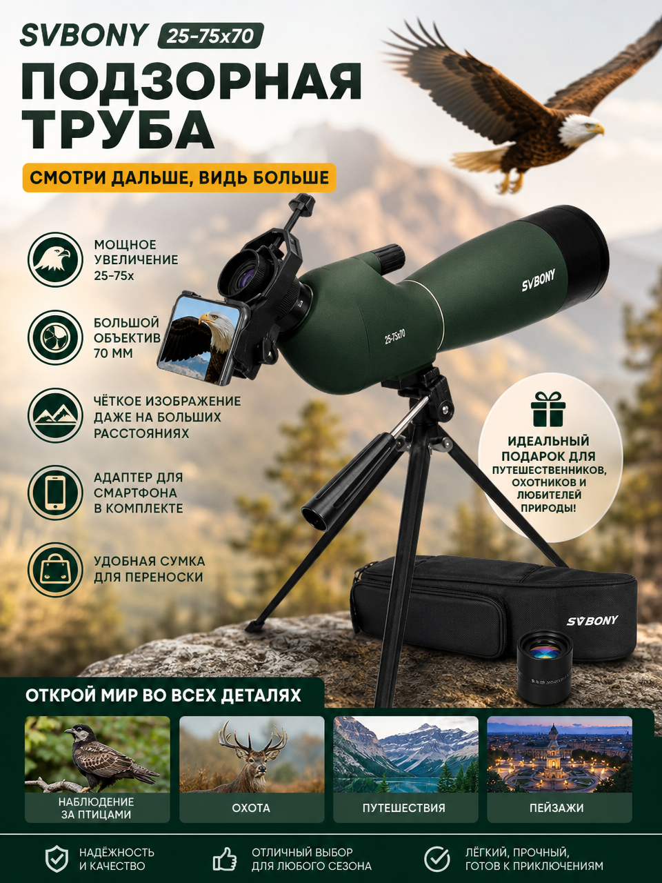 SVBONY SV28 25-75x70 мм зум-прицел с держателем для настольного компьютера и мобильного телефона