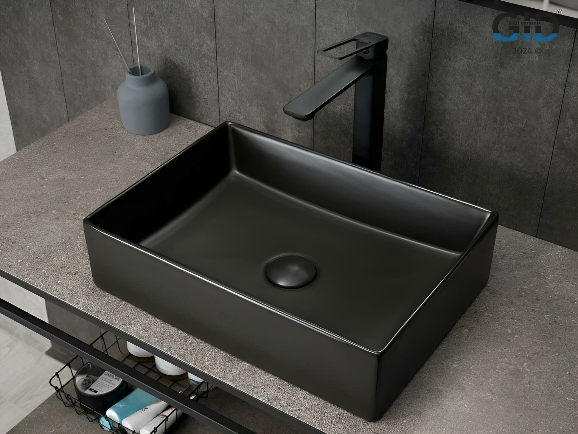 Раковина GID-Ceramic Bm1204, накладная, черная, матовая, 45 см x 32 см x 11 см