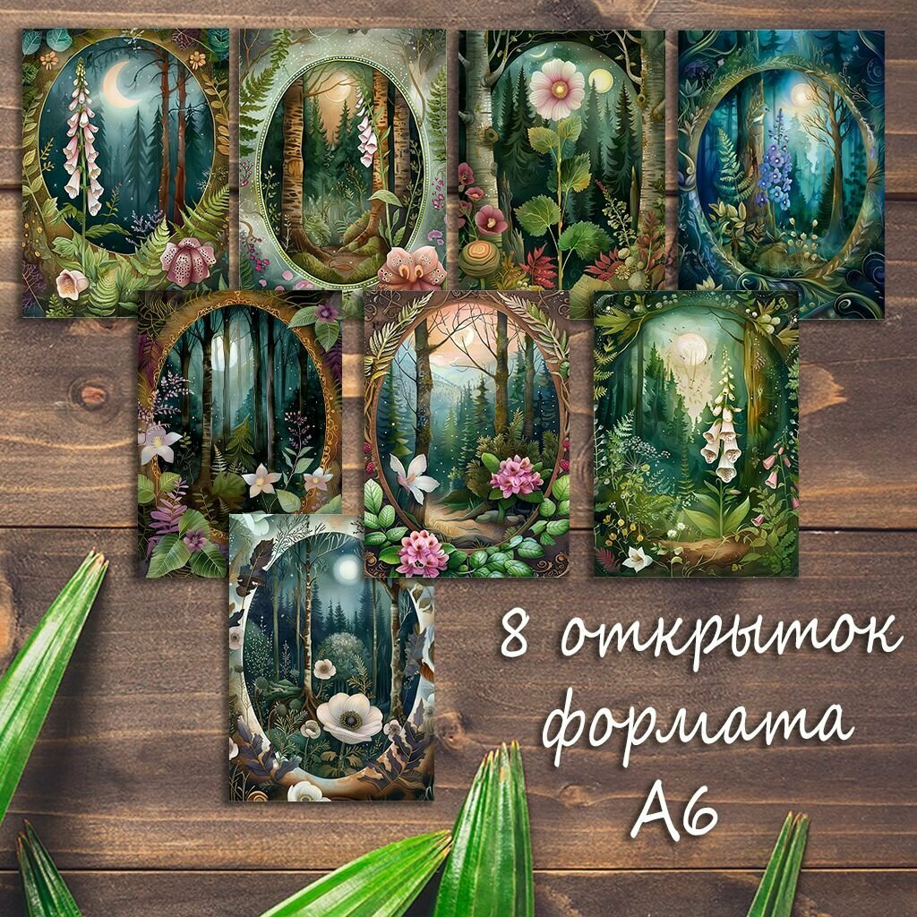 Большой набор открыток Сказочный лес, 8 штук
