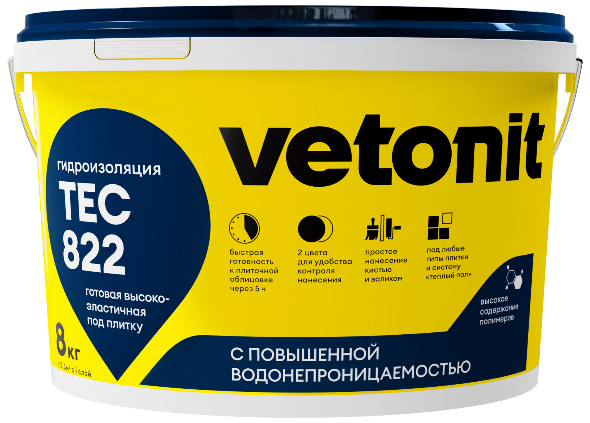 Ветонит Тек 822 мастика акриловая гидроизоляционная (8кг) серая