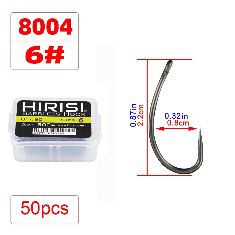 Рыболовные крючки Hirisi без зазубрин 50/100 шт. Size 6