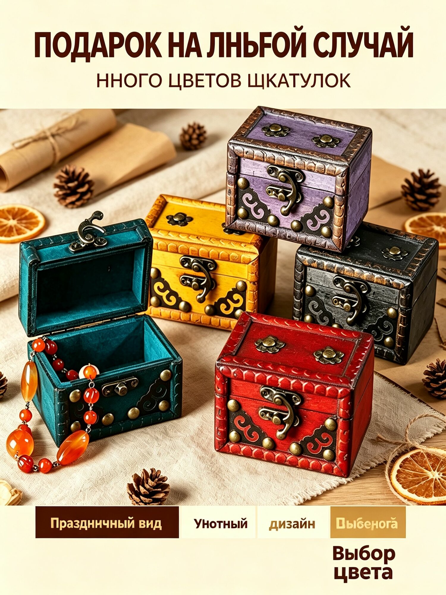 Винтажная деревянная шкатулка для украшений с металлическим замком, ретро коробка для хранения мелочей, несколько цветов