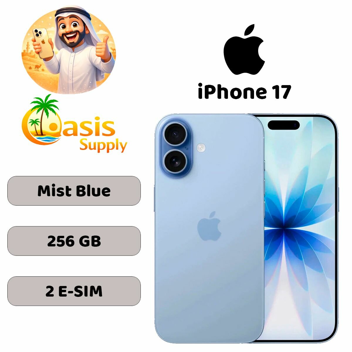 Смартфон Apple iPhone 17, 256 GB, 2-Esim, синий, Глобальная версия (Global)