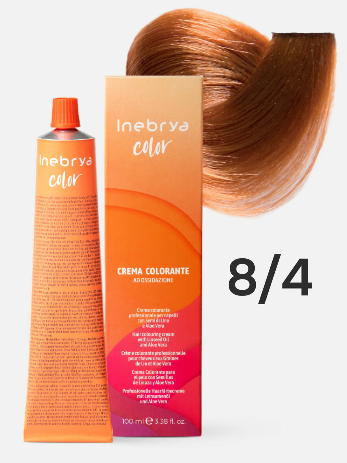 Крем - краска для волос профессиональная Inebrya Color Professional 8/4 Светлый русый Медный, 100 мл