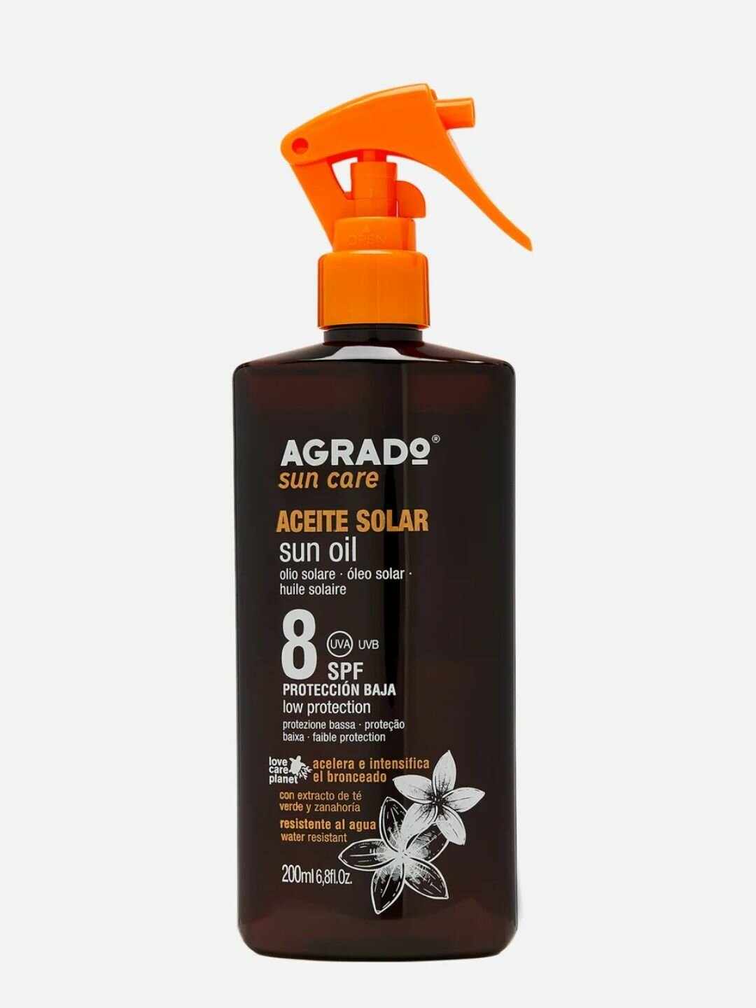 Солнцезащитное масло для загара spf 8 AGRADO sun oil