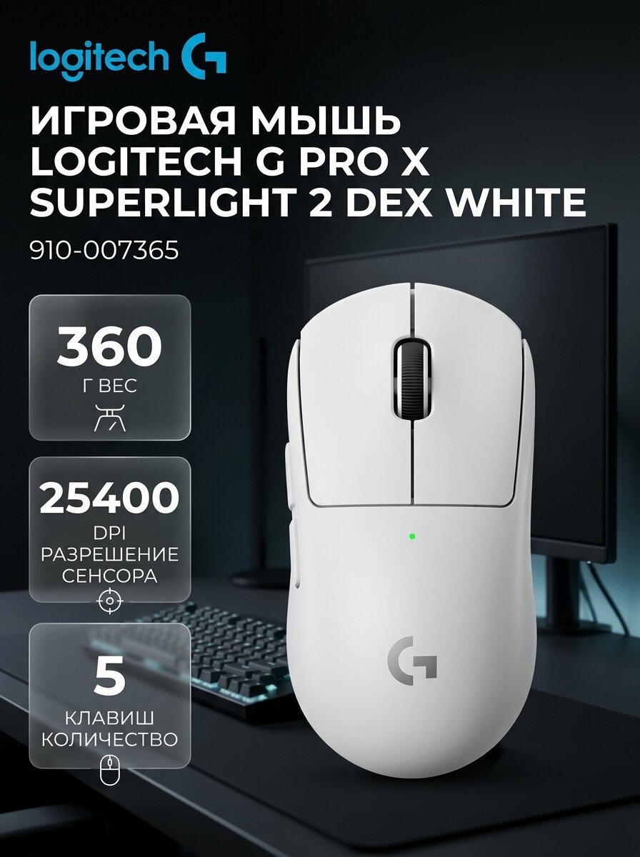 Игровая мышь Logitech G Pro X Superlight 2 Dex White 910-007365