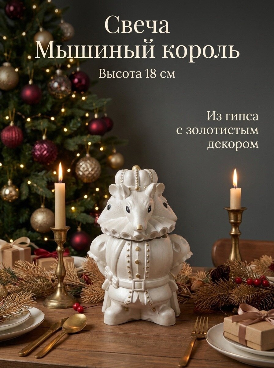 Свеча Арома "Мышиный Король", ручная работа, 18 см, с подсвечником, 180мл