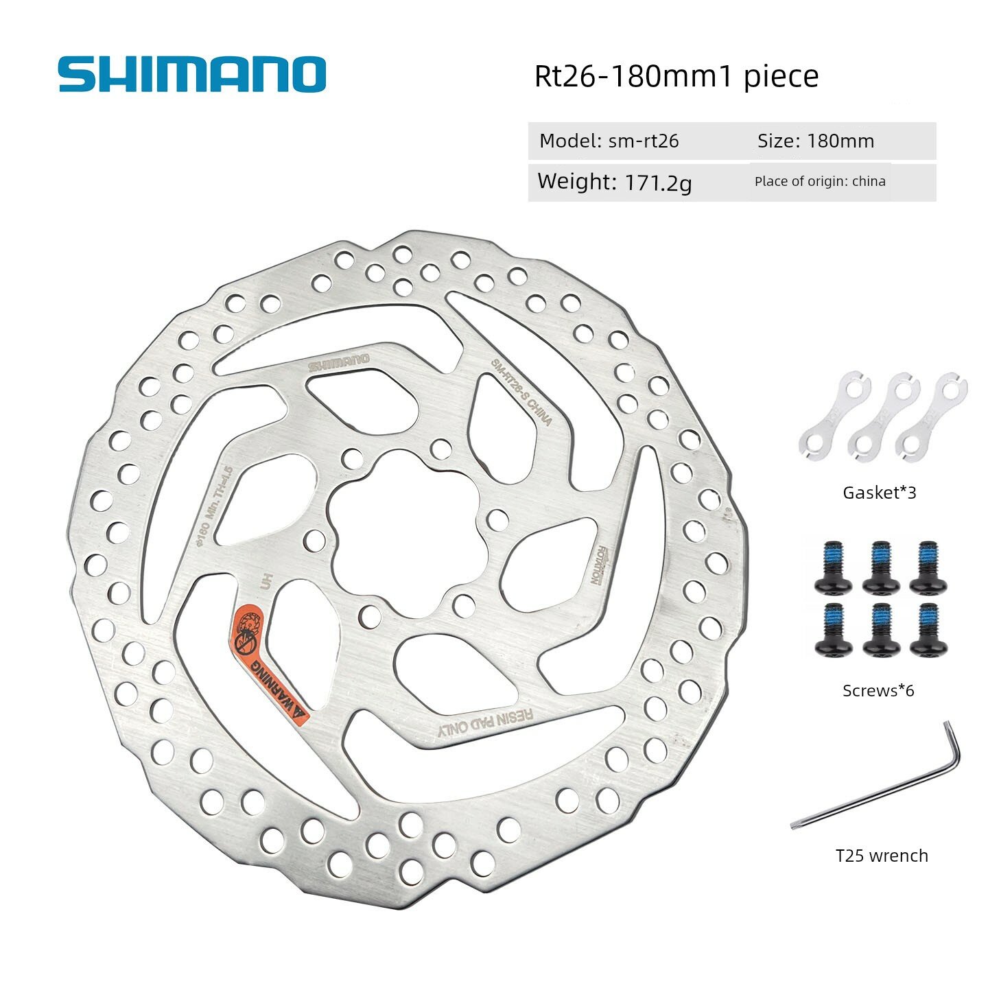 SHIMANO RT26 6-Пиновые Тормозные Накладки для Горных Велосипедов 180 мм Одна Дисковая с Инструментом T25