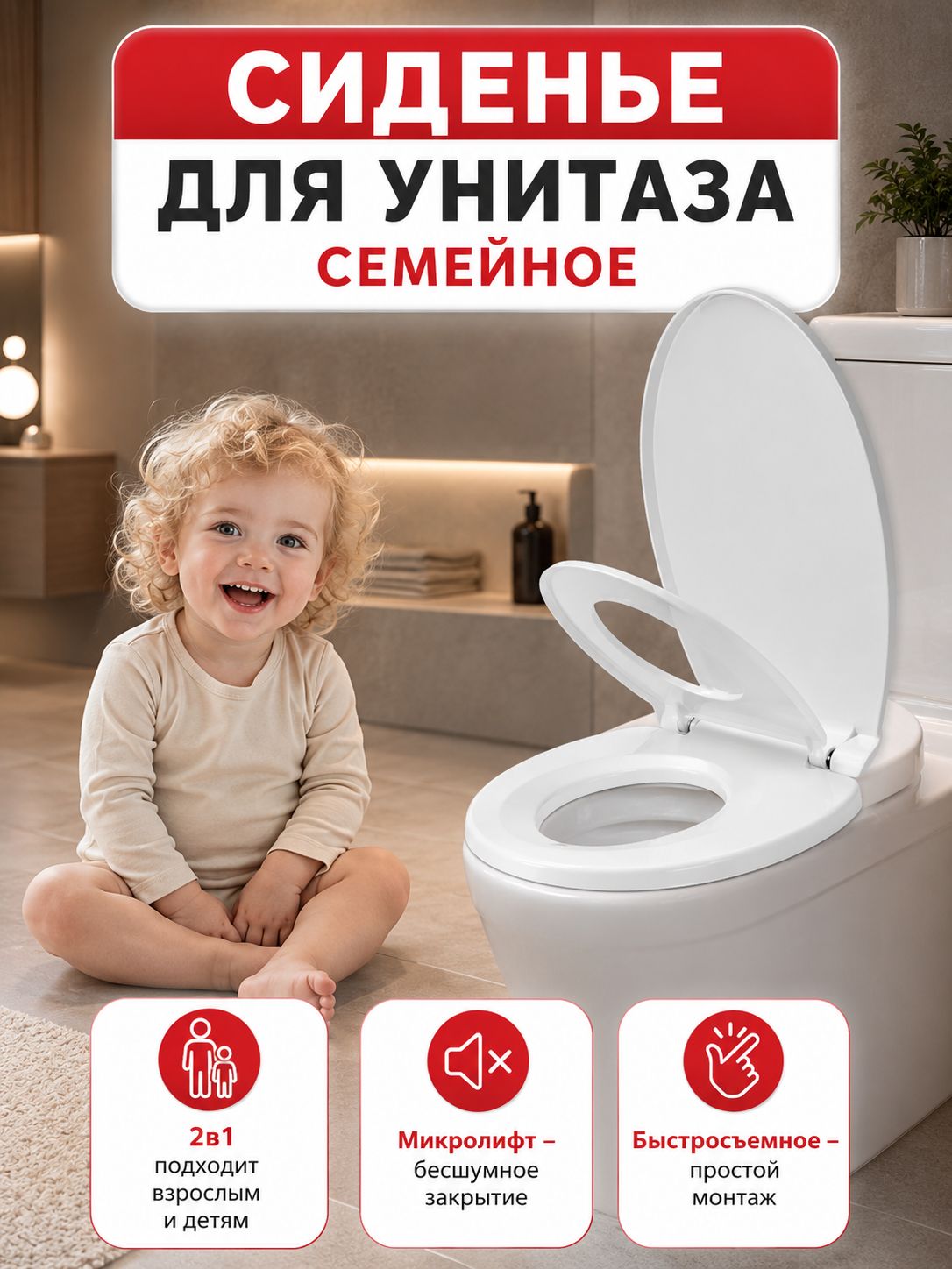 Сиденье для унитаза семейное с микролифтом быстросъемное крышка для унитаза