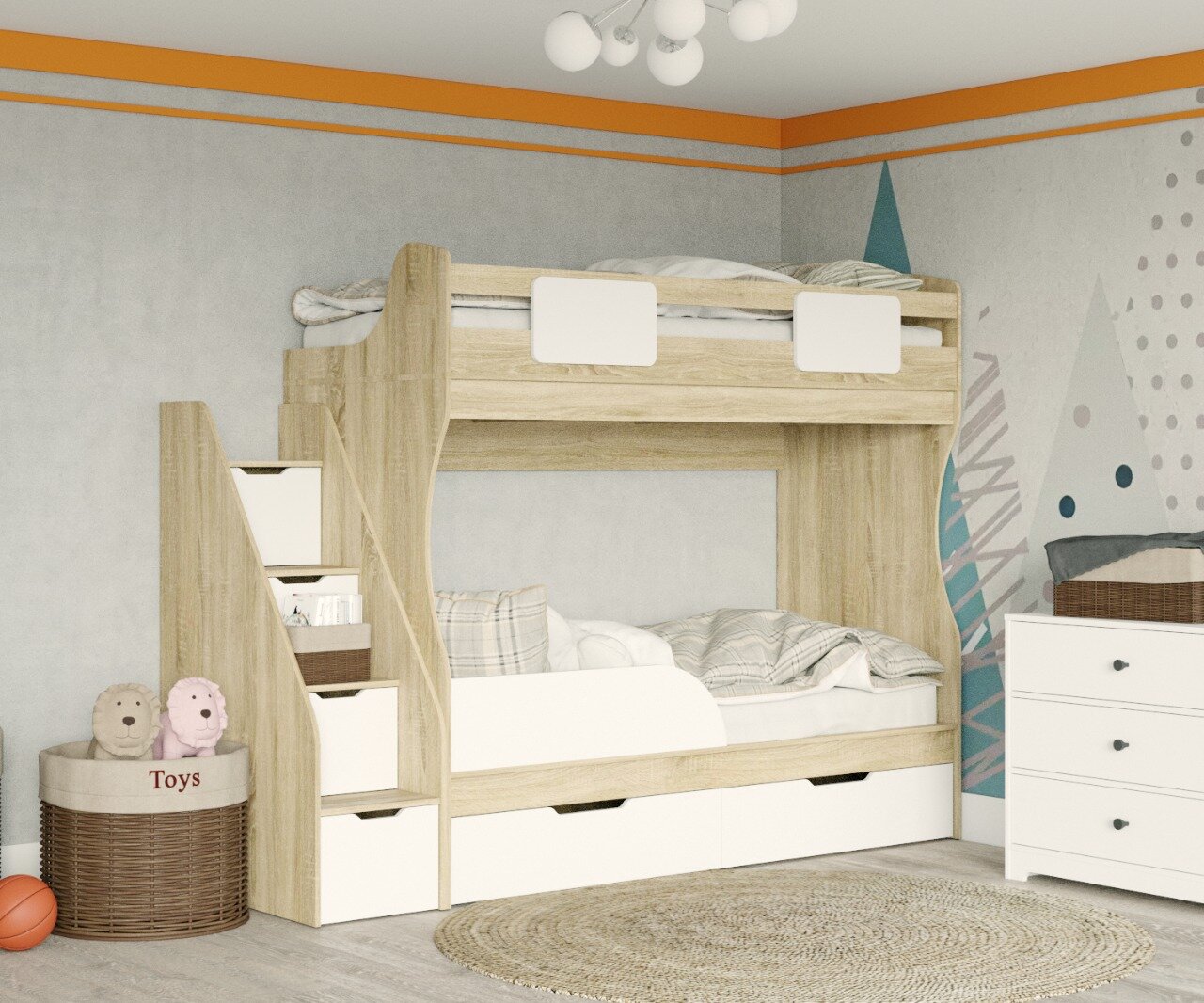 Кровать двухъярусная Дуэт 180х80 (корпус дуб сонома + фасады белые)