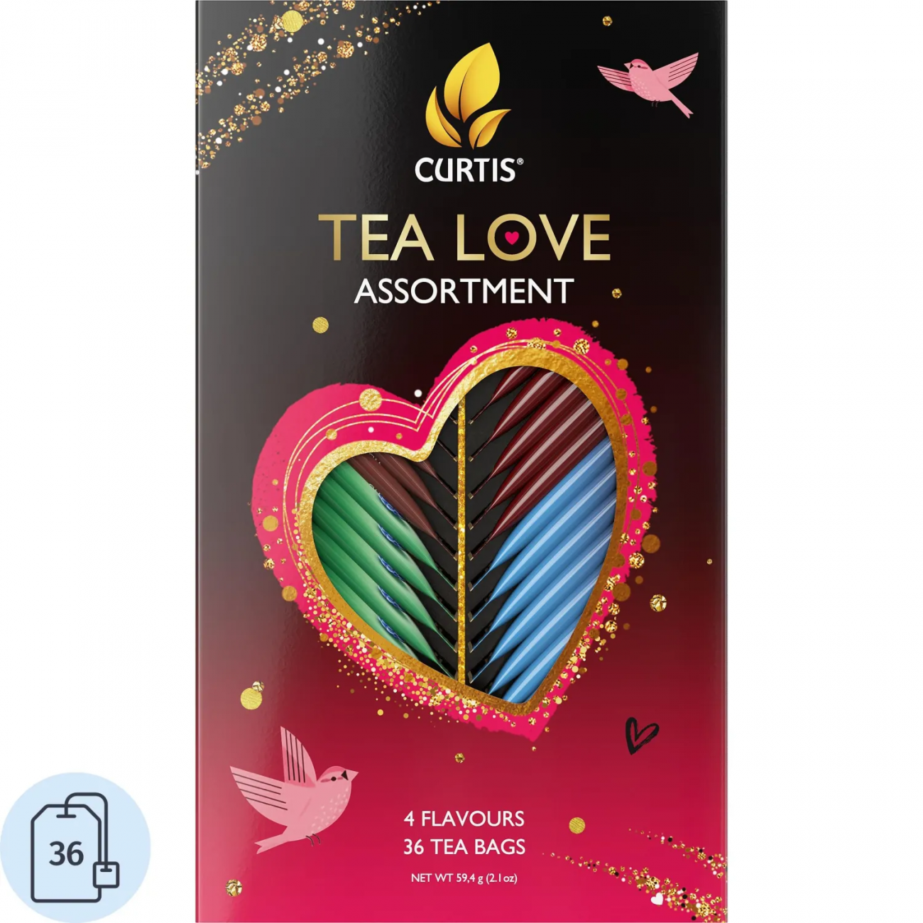 Чай Curtis Tea Love Assortment сердце ассорти 4 вкуса пакет 36 сашет 2458267 102981