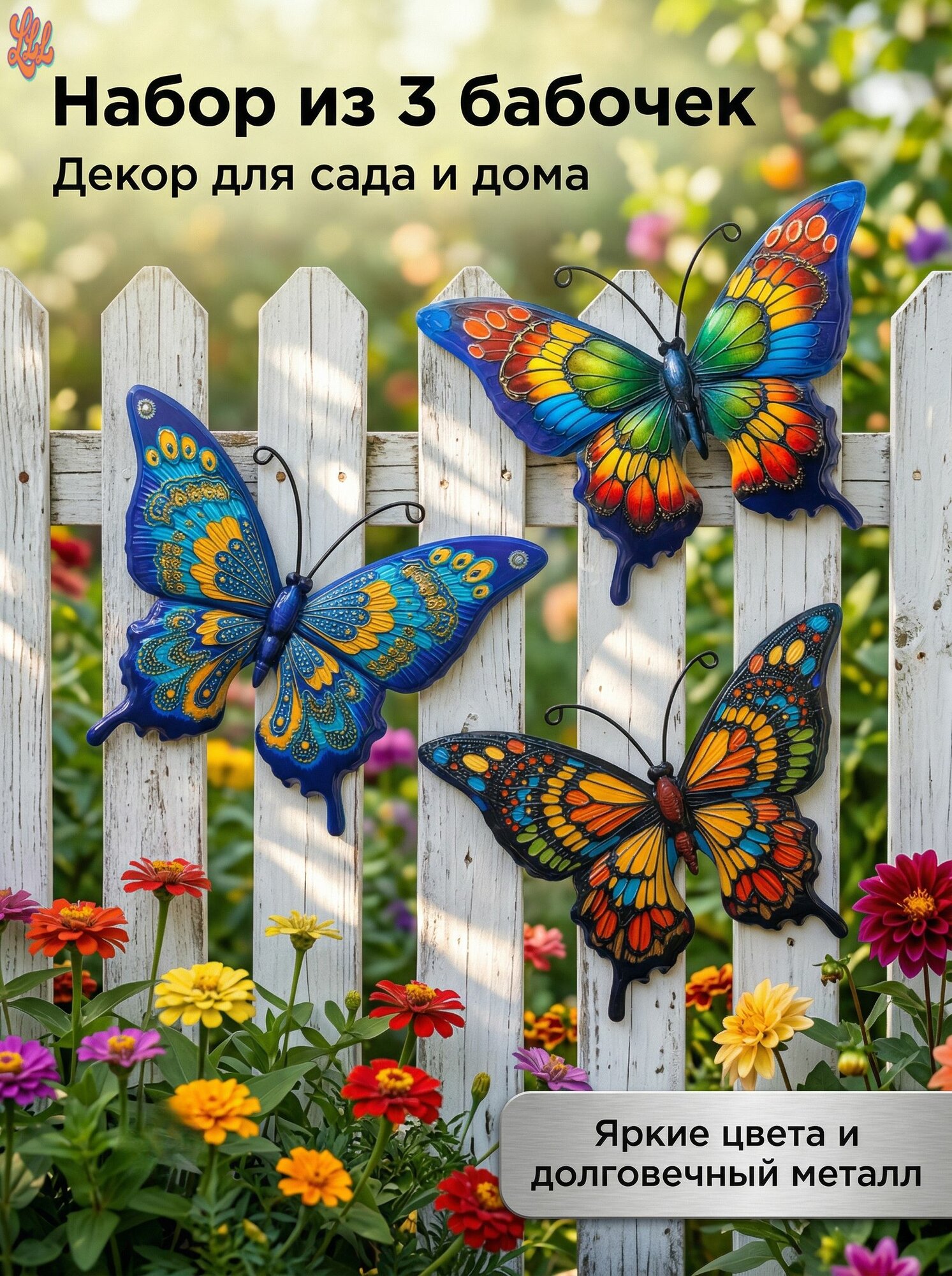3 шт. Металлические бабочки для настенного декора, многоцветные украшения для сада, декор для интерьера и экстерьера LLL
