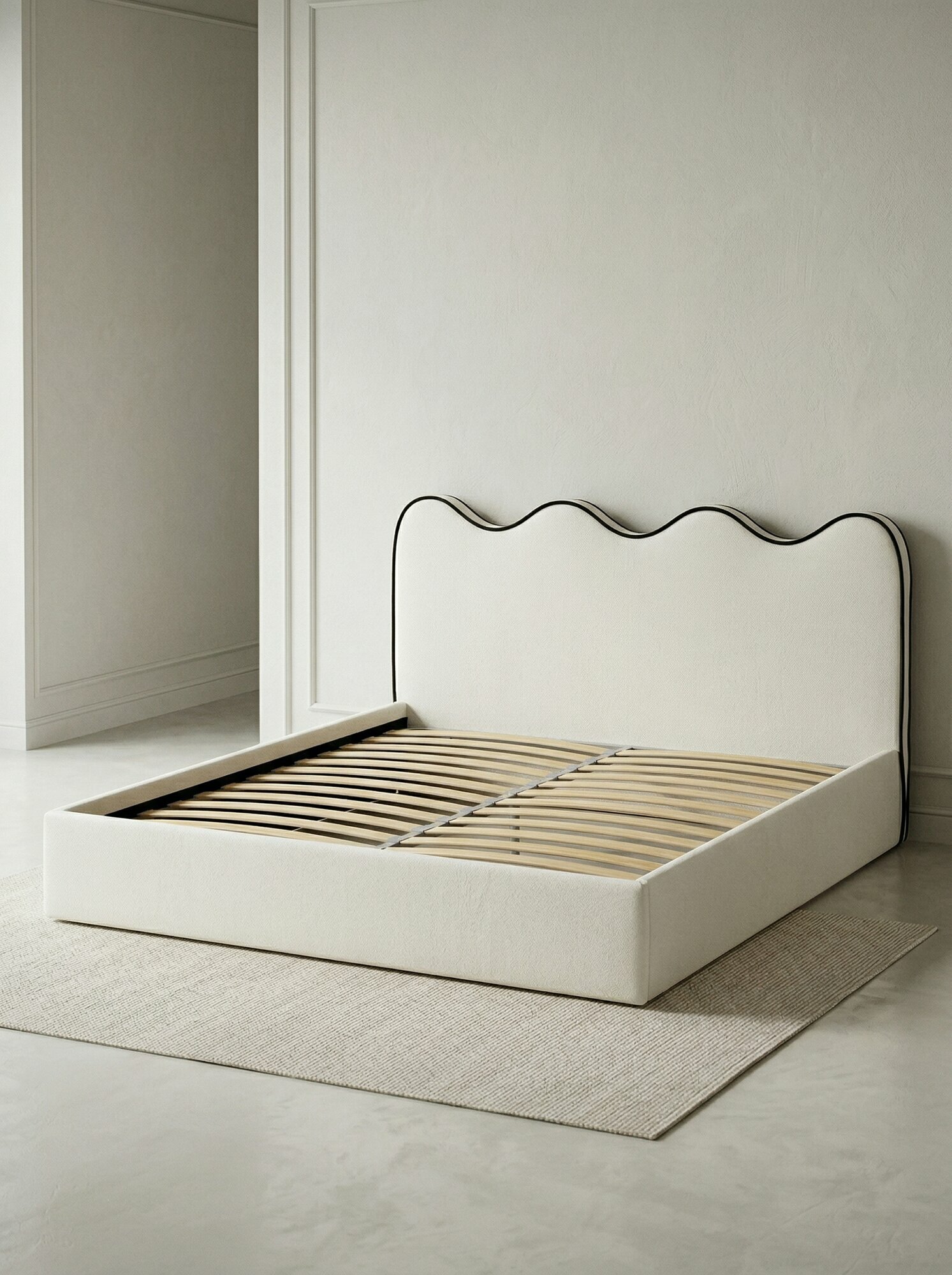 Кровать двуспальная , 200х200 см, с двойным кантом, дизайнерская, волна, подъемный механизм