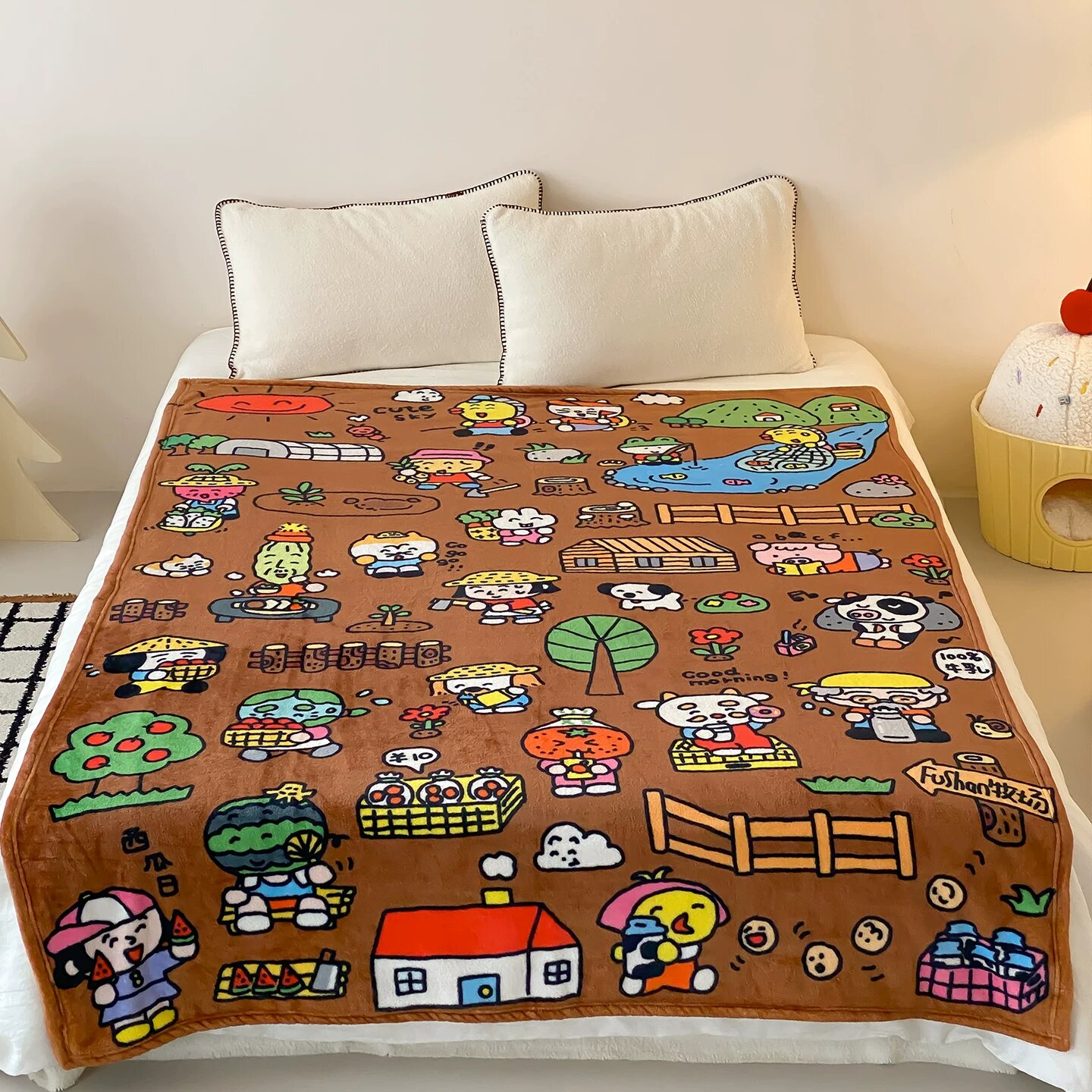 Плед Toyama Store Farming Series Earth Color, двусторонний флисовый, осенне-зимний, теплый, для дивана, односпальный,