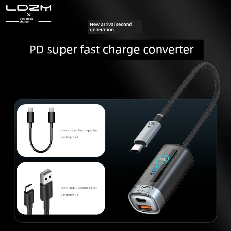 120W PD Конвертер с 1М Двойным Черным Кабелем для iPhone Samsung Xiaomi Huawei OPPO OnePlus Vivo Honor Redmi Планшеты