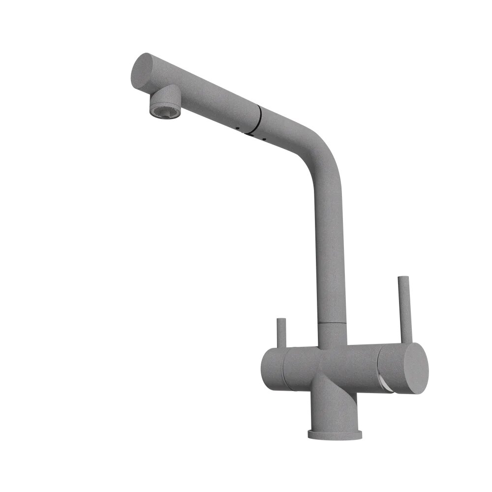 Смеситель для кухни Emar Quartz ЕСВ 7017 с краном для питьевой воды, с поворотным изливом, серый, матовый, однорычажный, латунный, с керамическим картриджем