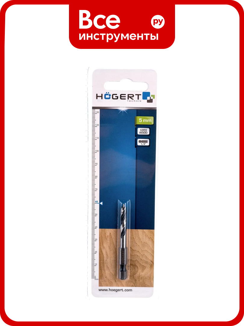 Сверло по дереву (5x60 мм; 6-гранный хвостовик; HSS) HOEGERT TECHNIK HT6D345