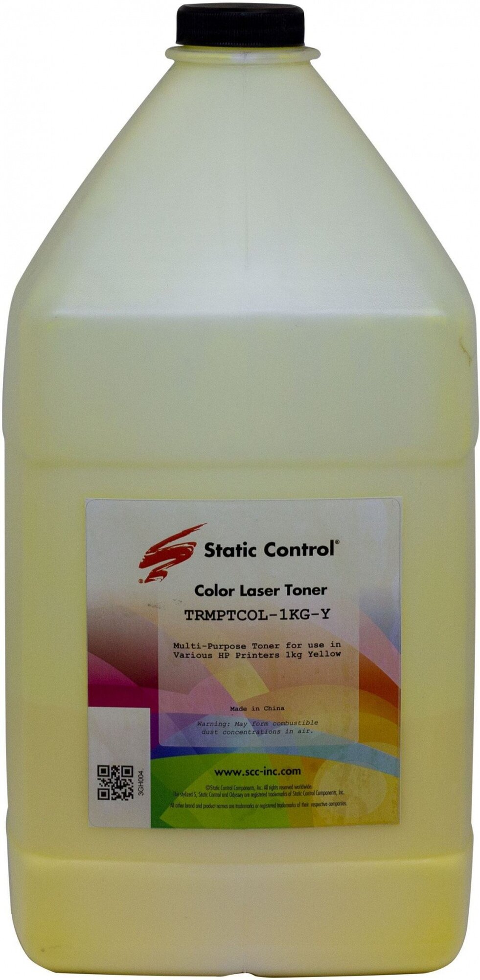Тонер Static Control TRMPTCOL-1KG-Y, для HP CLJCP1515, Canon MF8330, желтый, 1000 г