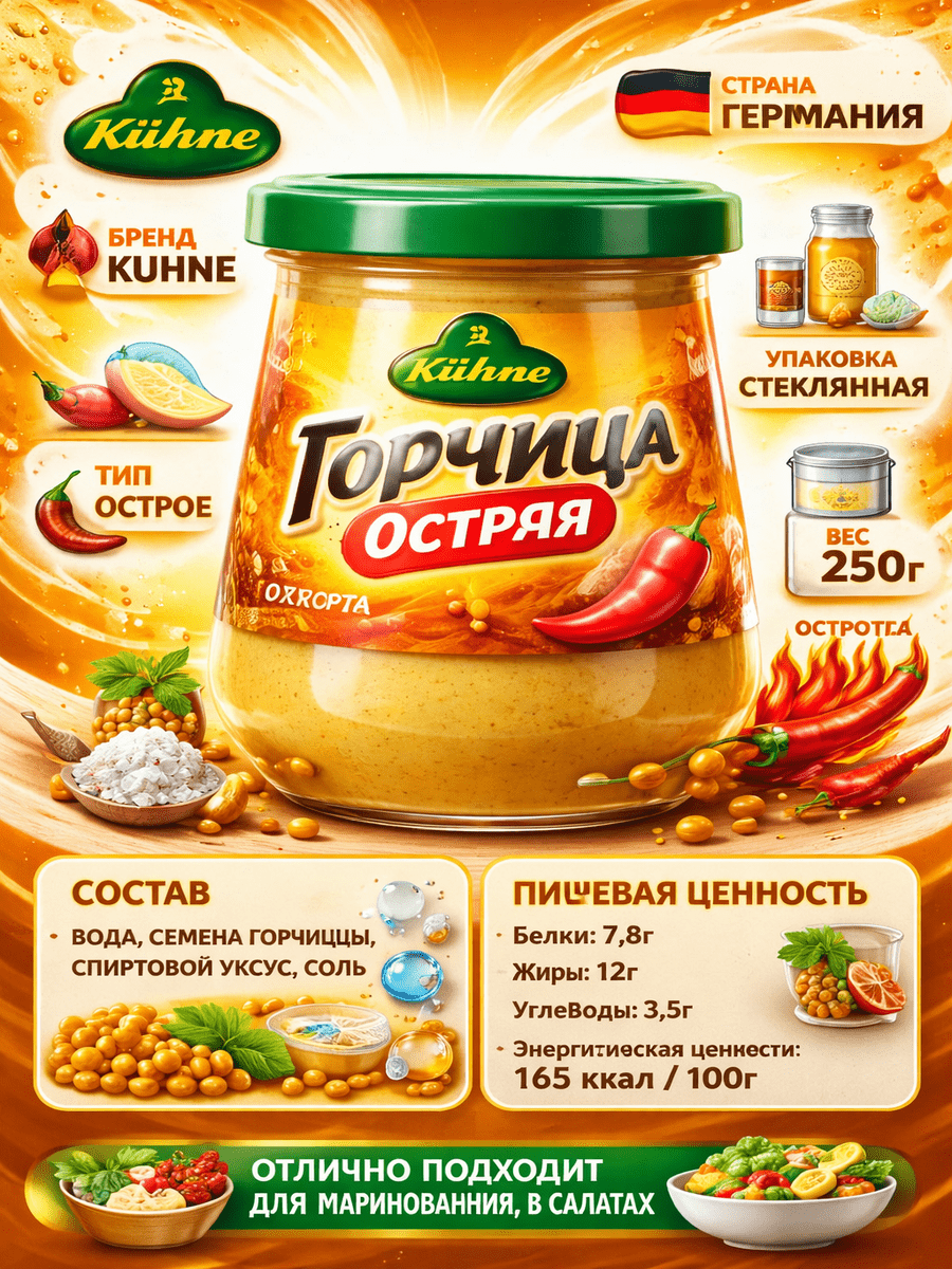 Горчица Kuhne острая, 250мл