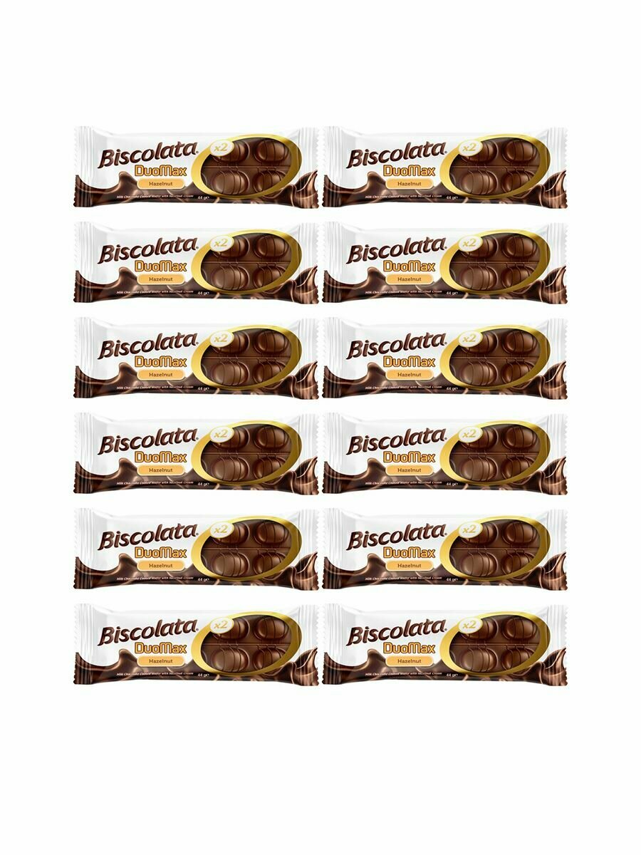 Biscolata Вафли Duomax фундук, 44 г, 12 штук.