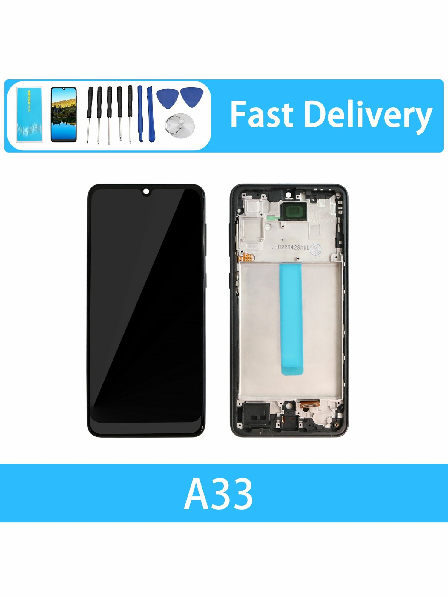 Дисплей для Samsung Galaxy A33 (с рамкой), TFT LCD, 6.4", 720x1600, яркость 320 нит, рамка чёрная
