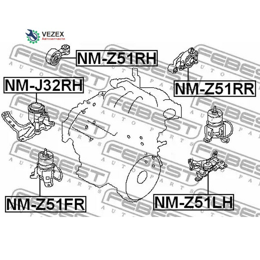 FEBEST NM-Z51FR Опора двигателя передняя NISSAN MURANO Z51 2007-2014 NM-Z51FR