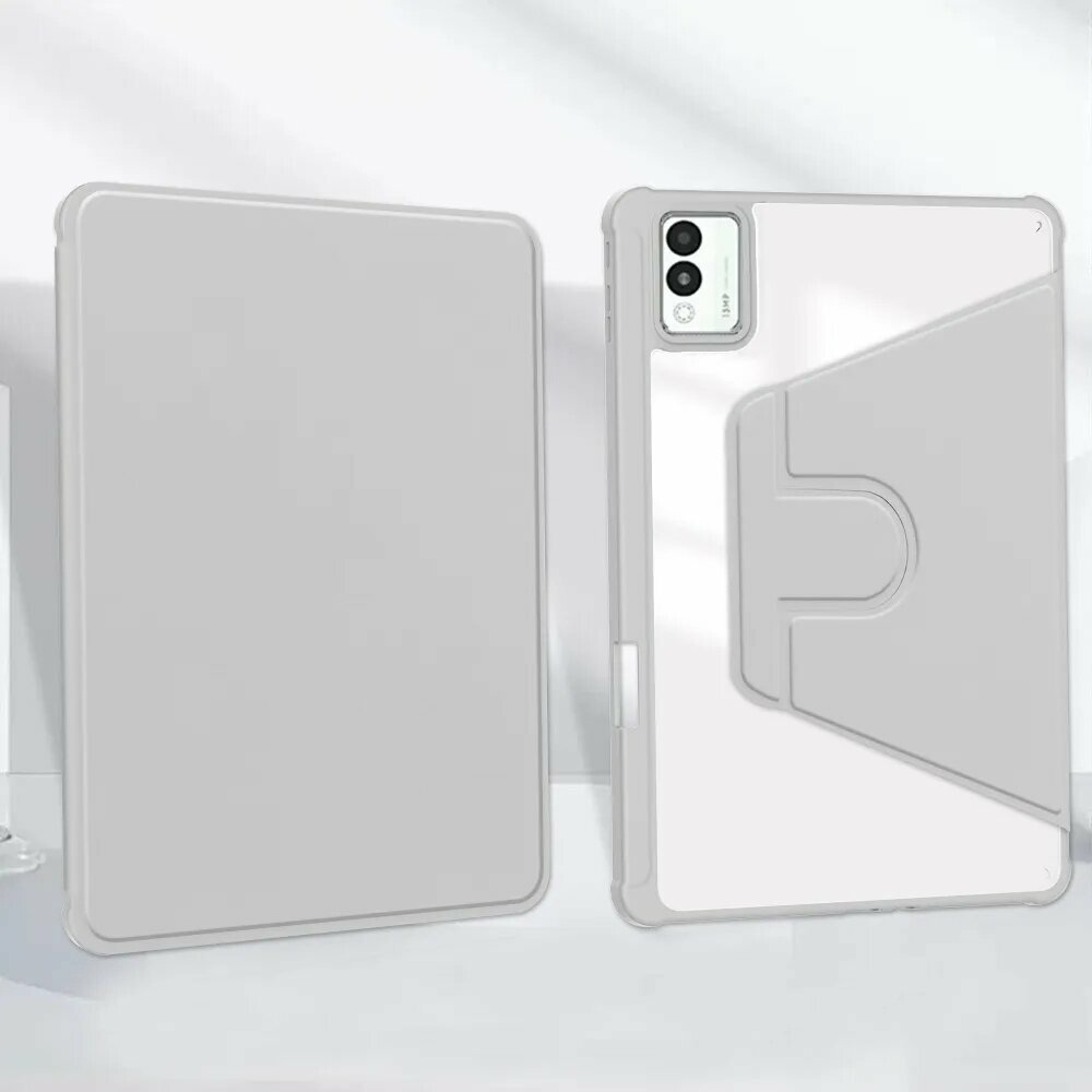 Чехол для Tecno MegaPad 11 /Техно МегаПад 11" , Чехол с отделением для ручки и вращающейся подставкой, искусственная кожа + прозрачный акрил