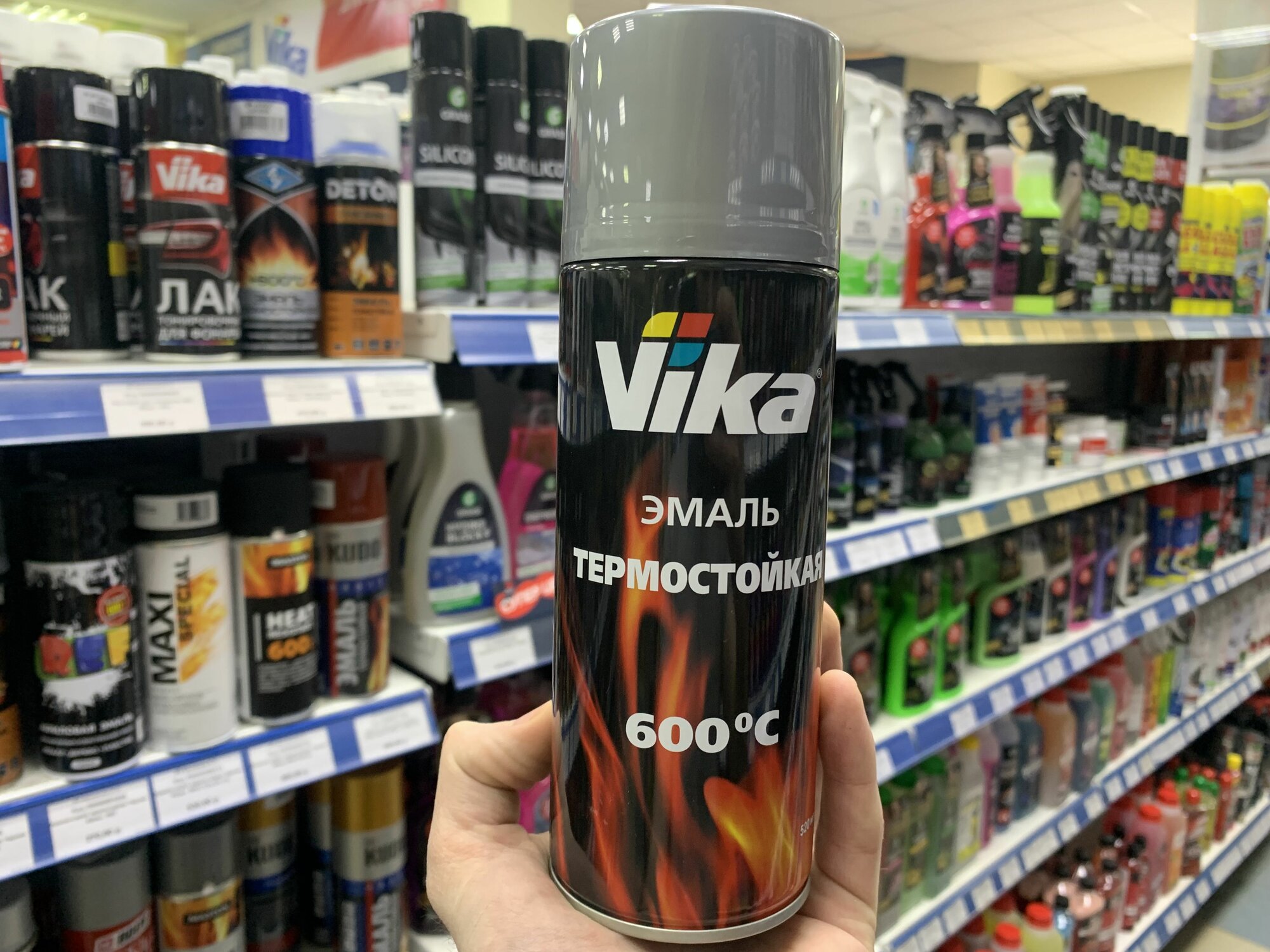 Краска-спрей Vika термостойкая, до 600 градусов Серебристая 520 мл.